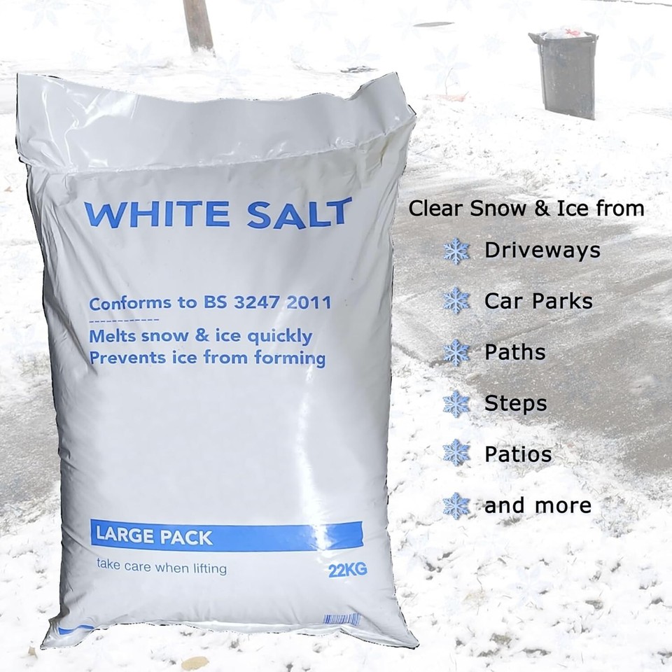 White Rock Salt Deicing 22KG Winter Snow Ice Driveways Road Gritting ...