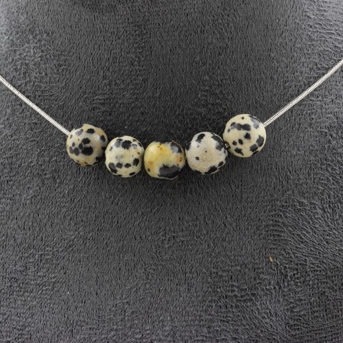 Dalmatian Jasper 5 Bead Necklace 8mm. Women's Stainless Steel Chain ...