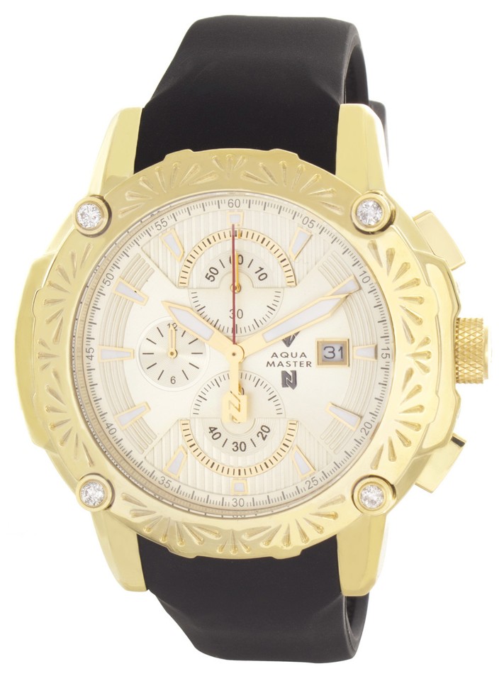 Aqua Master Nicky Jam Gold Dial Black Rubber Band Men's Diamond Watch ...