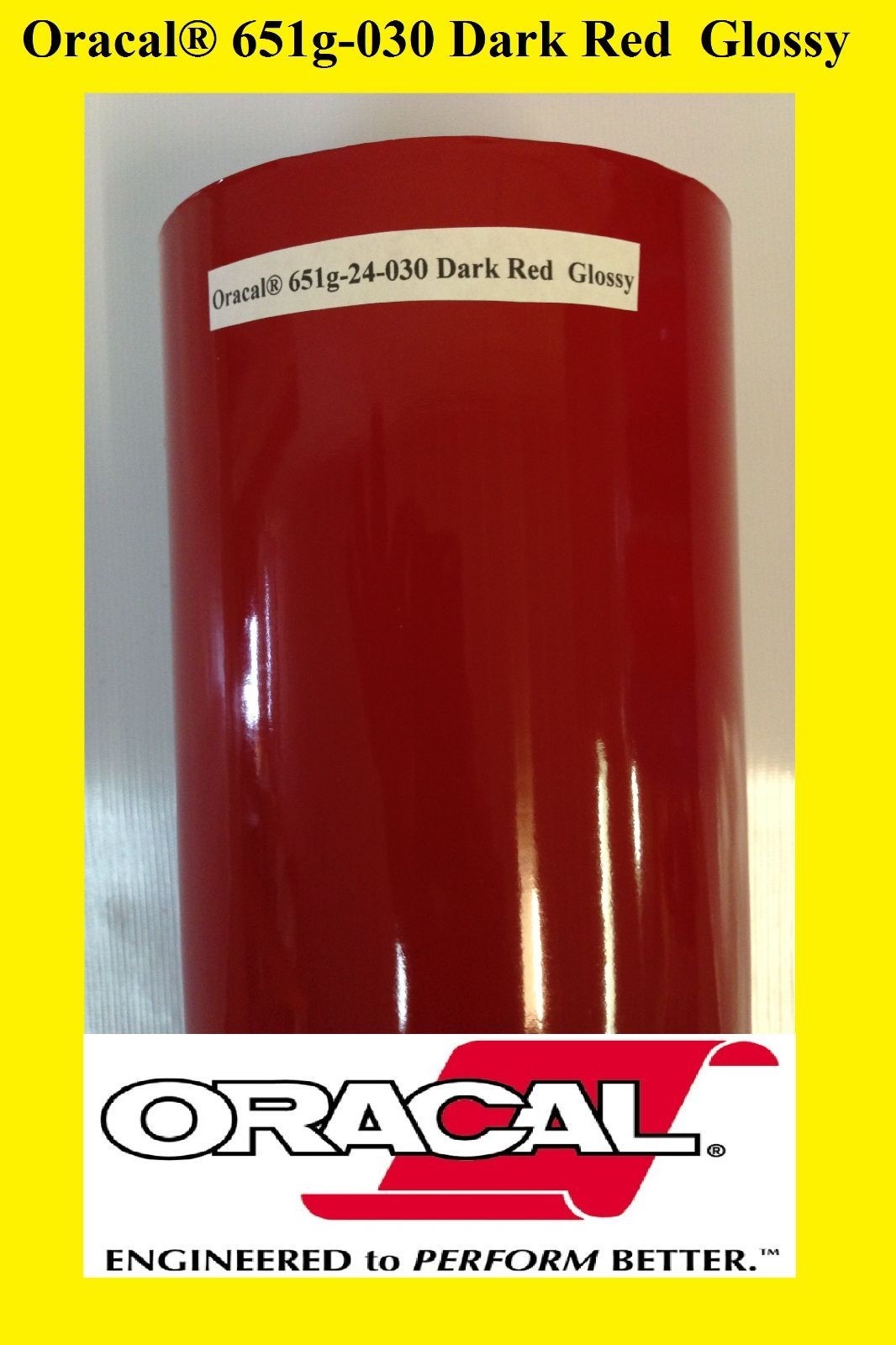 12" x 10 FT Roll Dark Red Glossy Oracal 651 Vinyl Adhesive Plotter Sign ...