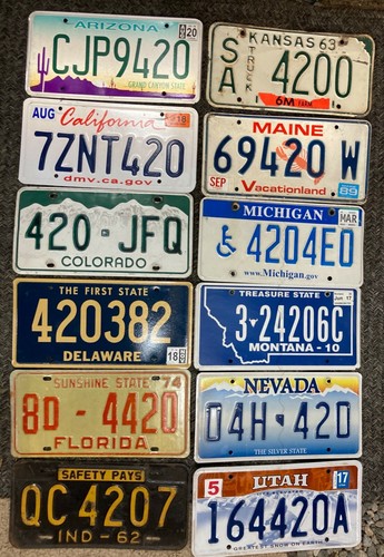 GROOVY LOT 12 420 POT DOPE WEED RELATED LICENSE PLATES, DE ME FL KS MI ...