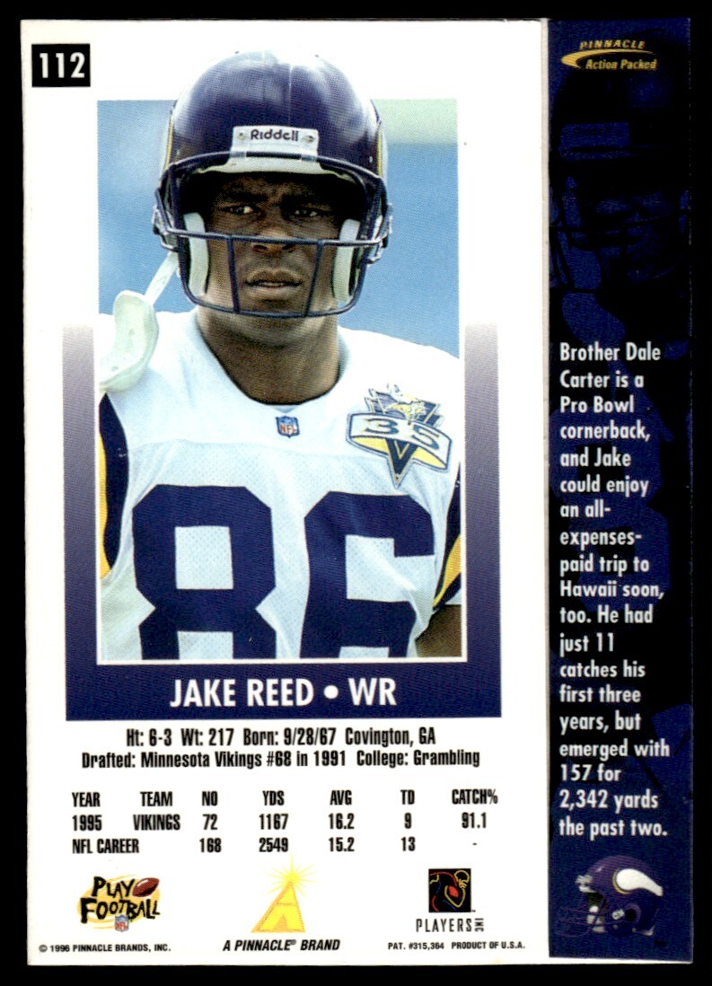 1996 Pinnacle Action Packed - Artist's Proof #112 Jake Reed for sale ...