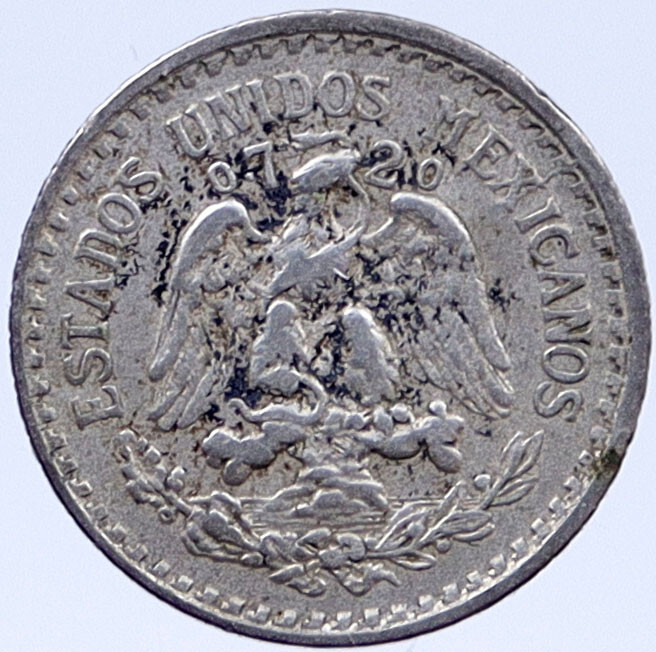 1925 MEXICO 10 CENTAVOS Genuine Antique Silver Mexican Coin EAGLE CAP ...