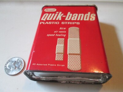 VINTAGE RED REXALL QUIK-BANDS ADHESIVE BANDAGES EMPTY METAL TIN ...