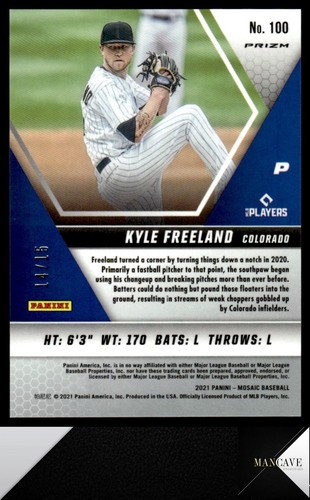 2021 Panini Mosaic #100 Kyle Freeland Auto Signed IP Blue Fluorescent ...
