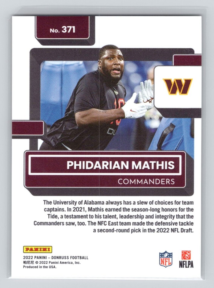 Phidarian Mathis 2022 Panini Donruss #371 Premium Press Proof Gold ...
