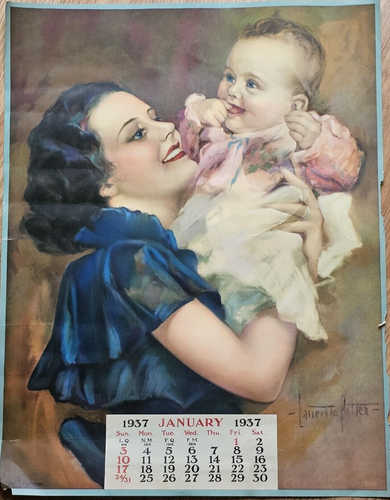 Vtg Original 1937 Calendar Art Print Mother and Baby By Laurette Patten ...