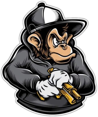 Ape Monkey Gorilla Gun Gangster Gang Car Bumper Window Sticker Decal 4 ...
