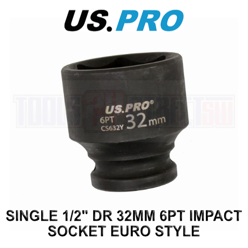 US PRO Tools 32mm Impact Socket 1/2" Drive 6 Point Single Hex Shallow ...