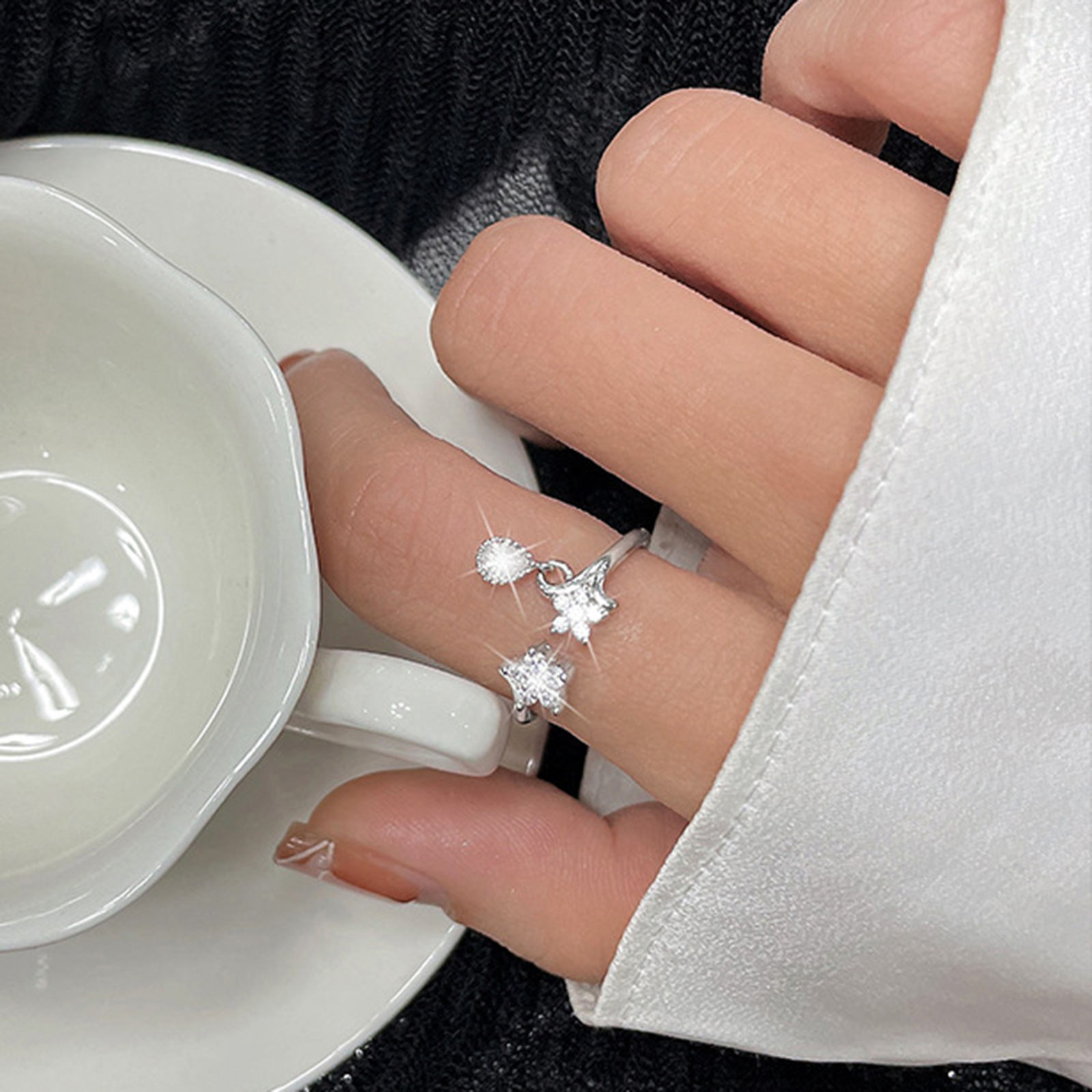 Knuckle Ring Star-shaped Decoration Shiny Rhinestone Female Open Ring ...
