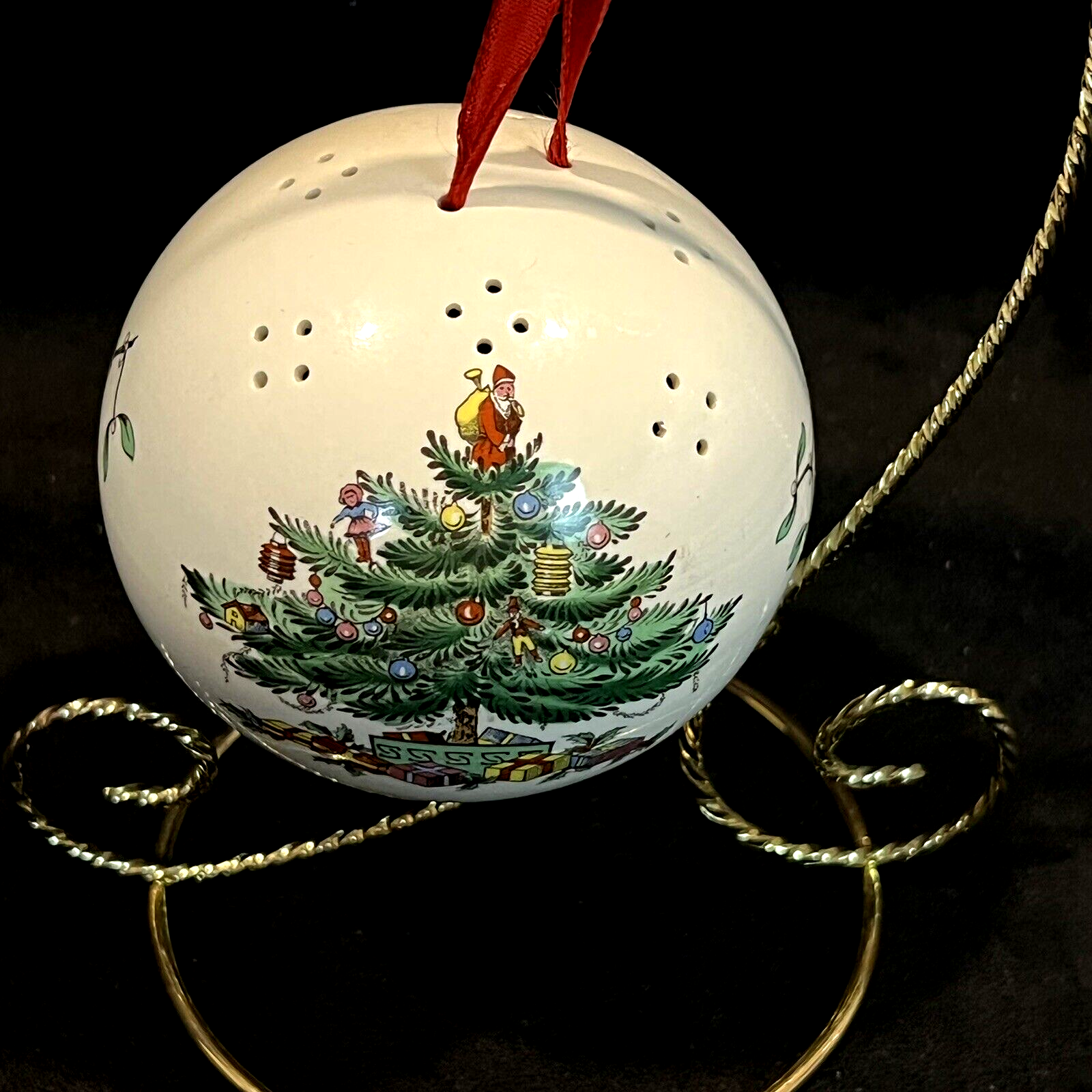 Vtg Spode Christmas Tree Design Pomander Potpourri Holder Ball Ornament ...