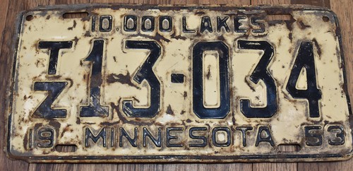 Vintage 1953 Minnesota 10000 Lakes TZ License Plate Tag 13 034 | eBay