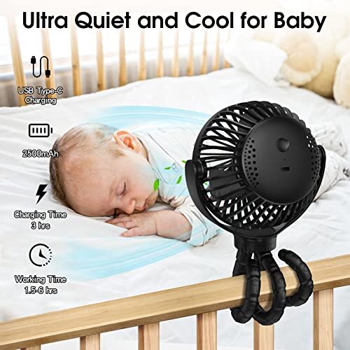 Baby Stroller Fan, Mini Portable Personal Handheld Fan,Clip on Fan with ...