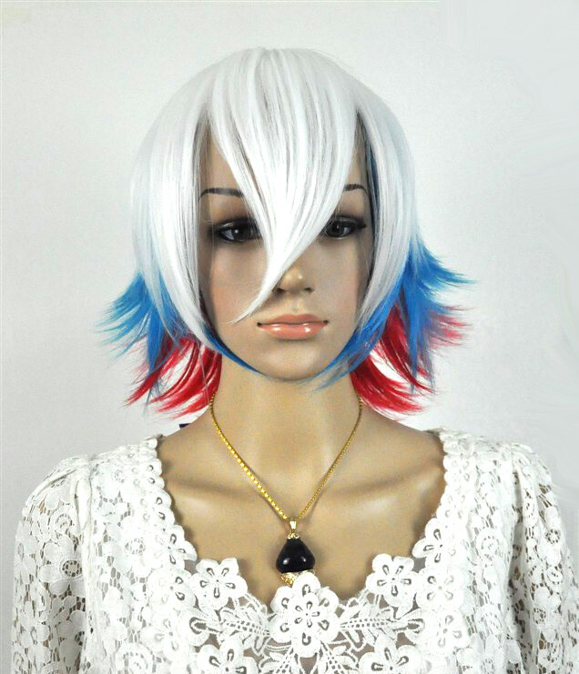 Hot Sell Fashion Short White Blue Red Straight Women Lady Hair Wig Wigs ...