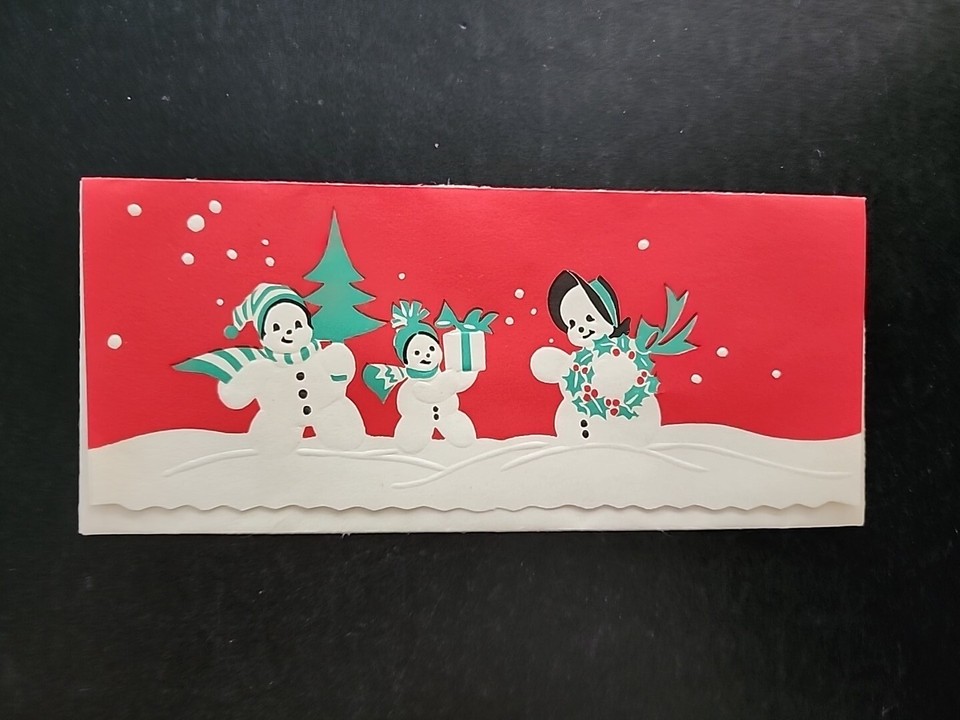 Vtg Christmas Greeting Money Holder Wallet Envelope Snowman Family ...