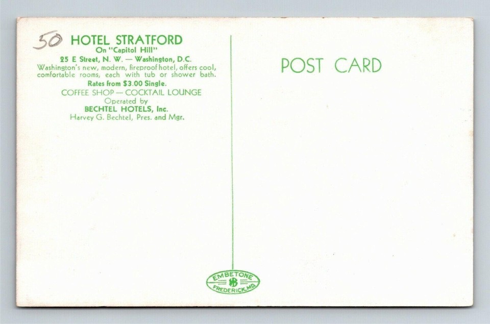 Bird's Eye View, Hotel Stratford, Capitol Hill, Washington DC Vintage ...
