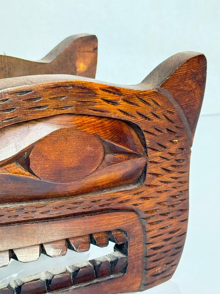 VTG Northwest Coast native American carved SALISH Cougar Mask Mel Good ...