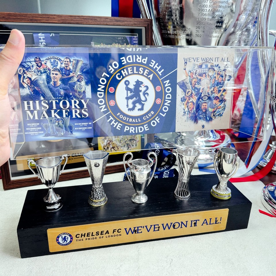 Chelsea UEFA Grand Slam Trophy 8cm Metal 5 Trophy With Display Case | eBay