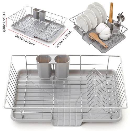 Large Kitchen Dish Drainer Rack With Drip Tray Cutlery Cup Plate Holder ...