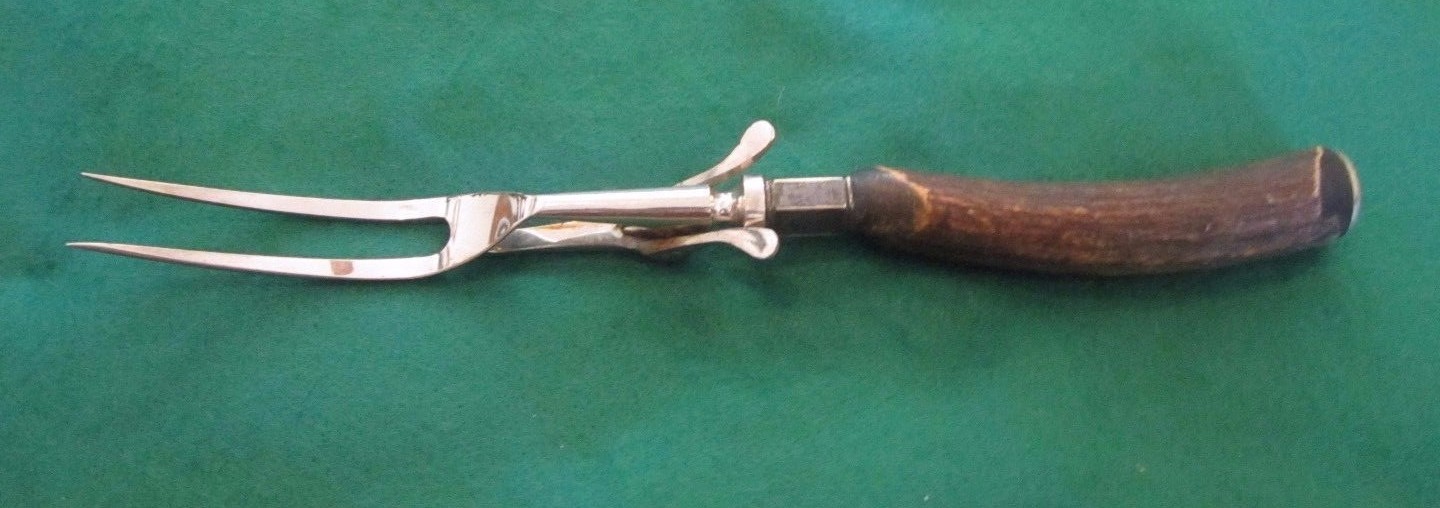 Antique Stag Handled Serving Prong Fork Decorative Detail | eBay