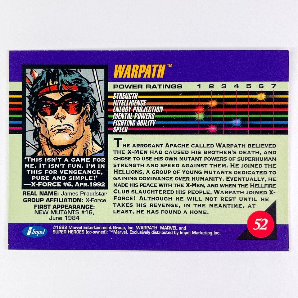 Marvel Impel 1992 Warpath Super-Heroes Card 52 Series 3 MCU X-Men | eBay