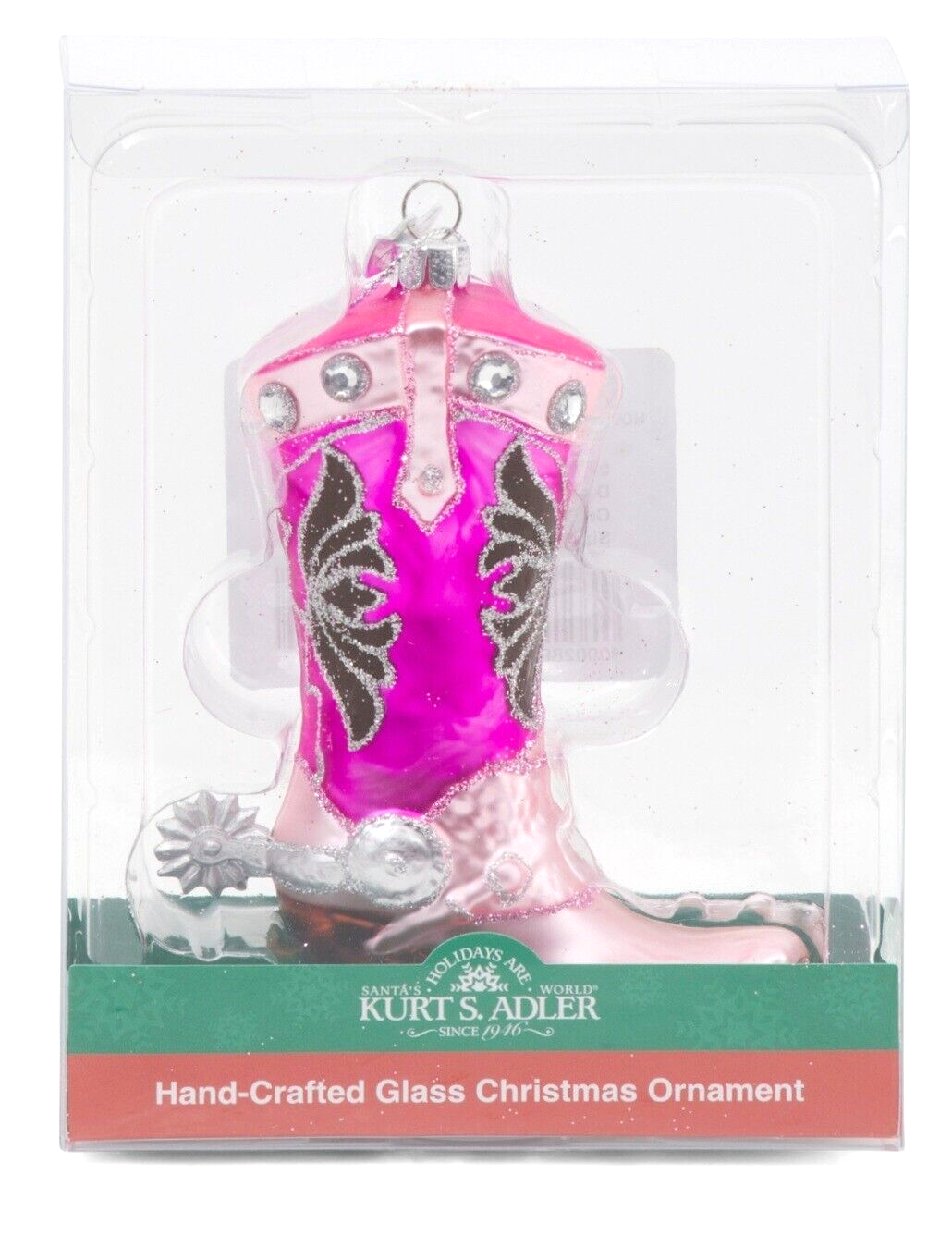Pink Cowboy Boot w Spur Glass Christmas Ornament Kurt Adler 5.5 ...