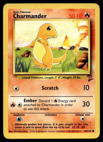Charmander 69/130 Pokemon Card Base Set 2 Common 50 HP Near Mint W1 | eBay