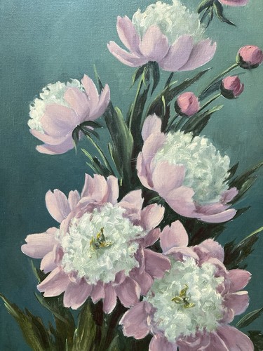 Original Peony Flowers Large Vintage Oil Painting Listed Artist ...