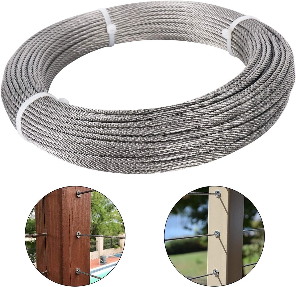 Stainless Steel 1/8" 7x7 Wire Rope 100ft Durable Cable for Railing ...