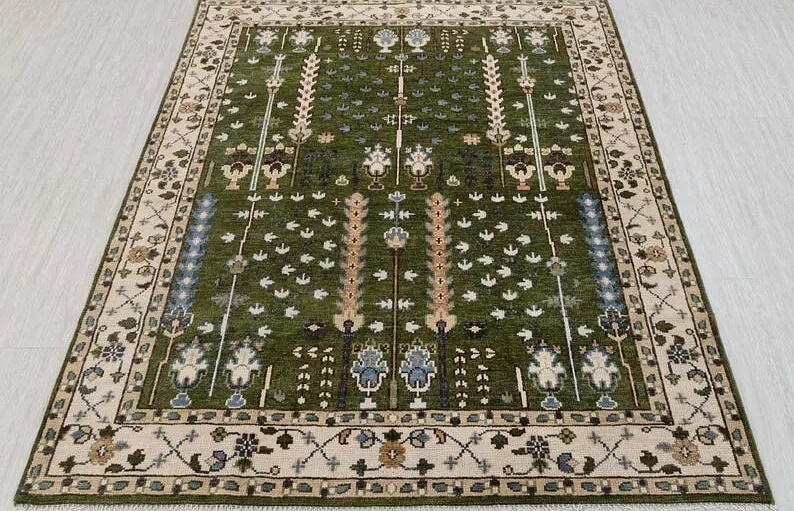 Vintage Turkish Green Oushak Rugs Oriental Hand Knotted Area Rugs For ...