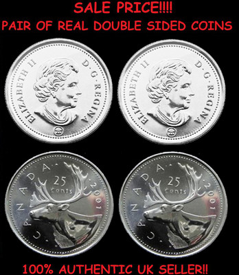 Pair of Real Double Sided Canadian Quarters 1 Two Headed and 1 Two ...