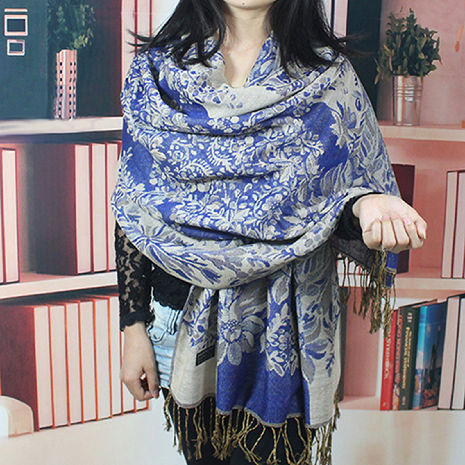 Women Scarf Flower Pattern Long Shawl Cotton Shawl Scarf Gift | eBay