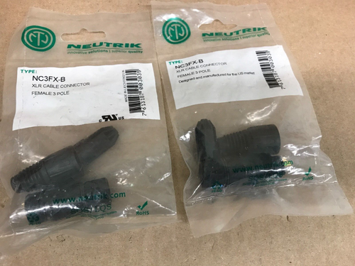 2x Neutrik NC3FX-B 3-Pin XLR Female Cable Connector w/ Gold Contacts ...