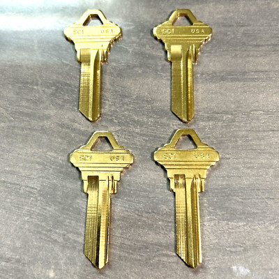 4 PK SCHLAGE SC-1 House Key Blanks BRASS Maintenance Home Business Use ...