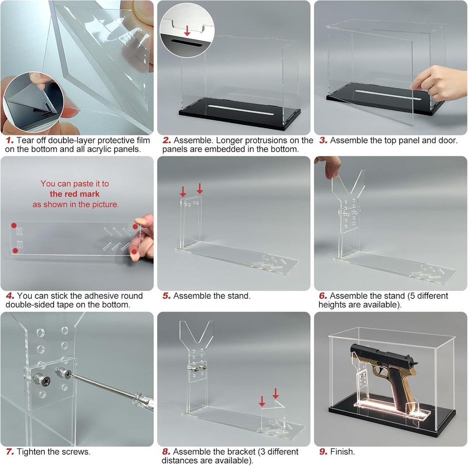 Gun Display Case Acrylic 11" LED Light Handgun Pistol Revolver Stand ...