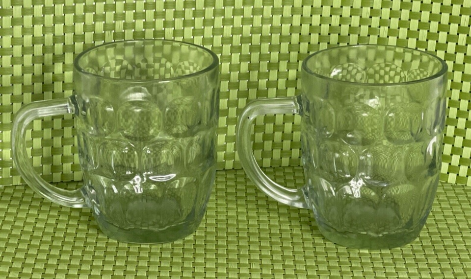 Vintage Dimple Thumbprint Heavy Clear Glass Pint Barrel Beer Mug - Set ...