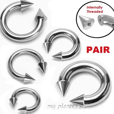 PAIR Internally Threaded Steel Spike Horseshoe Circular Barbell Ears ...