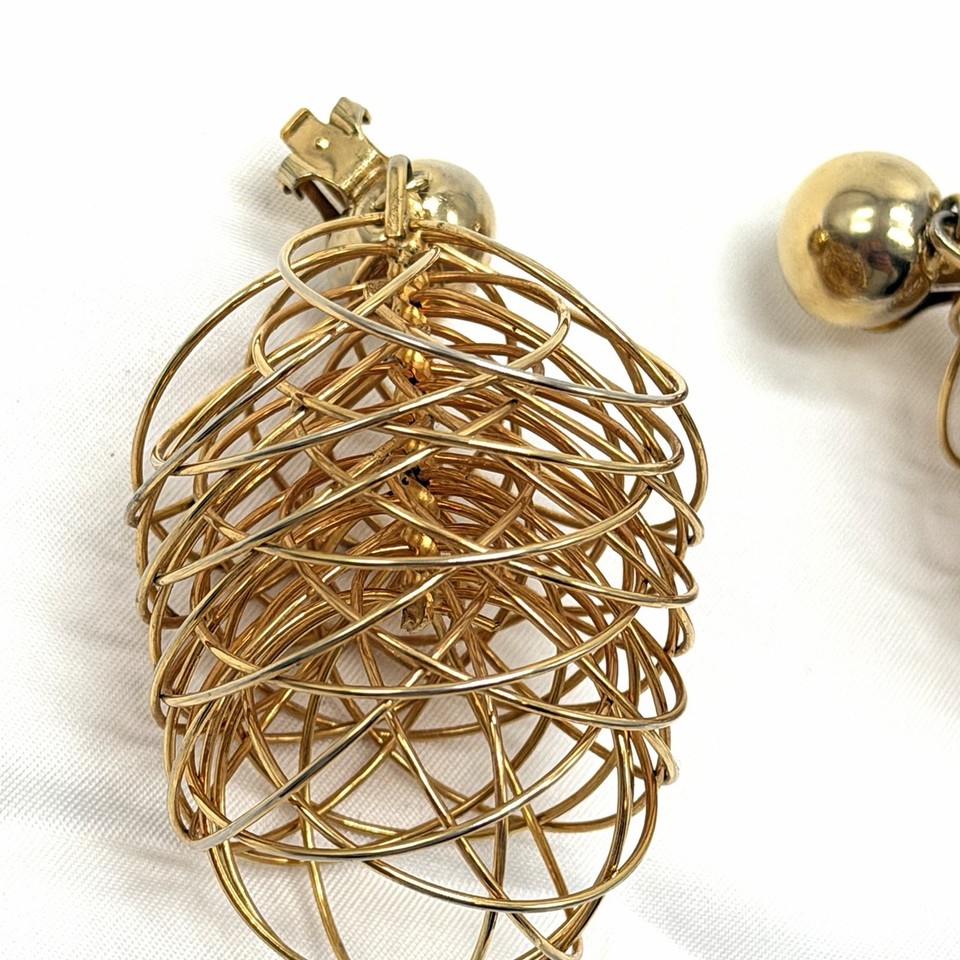 Napier Vintage Wire Cage Ball Dangle Clip-On Earrings Gold Tone Acorn ...