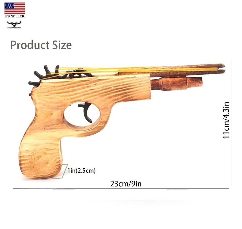 2 pack Wooden Rubber Band Gun Revolver Outdoor Toy w/ Rubber Bands 9 ...