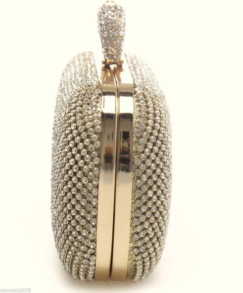 Gold Bling Diamond Crystal Diamante Evening bag Clutch Purse Bride ...