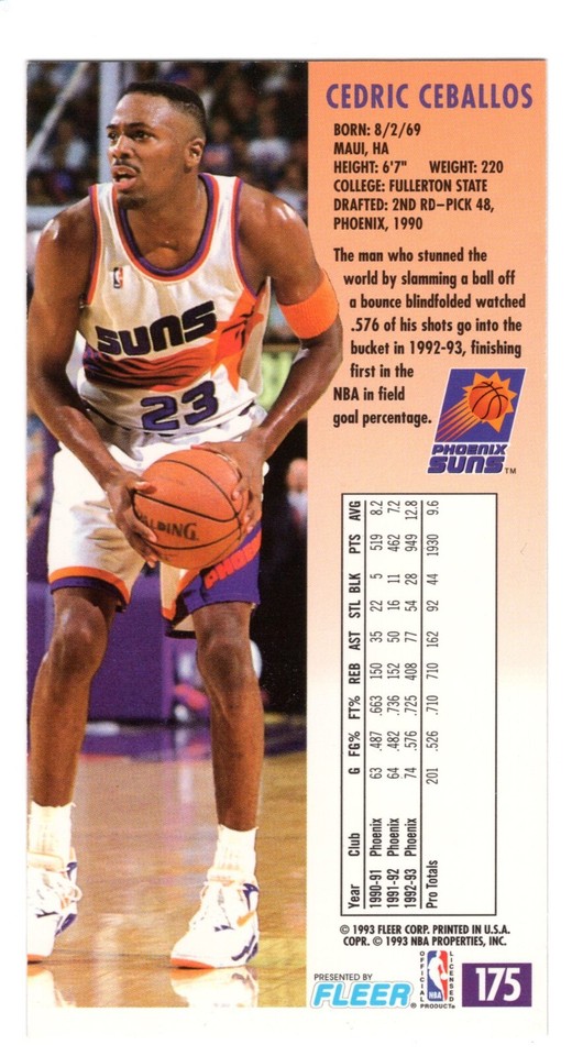 1993-94 NBA JAM SESSION CEDRIC CEBALLOS CARD #175 **NM-MT** PHOENIX ...
