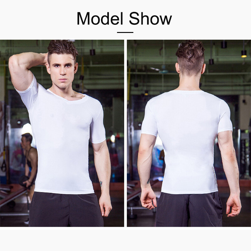Stretch Mens V-neck Compression T-Shirt Short Sleeve Athletic Tops ...