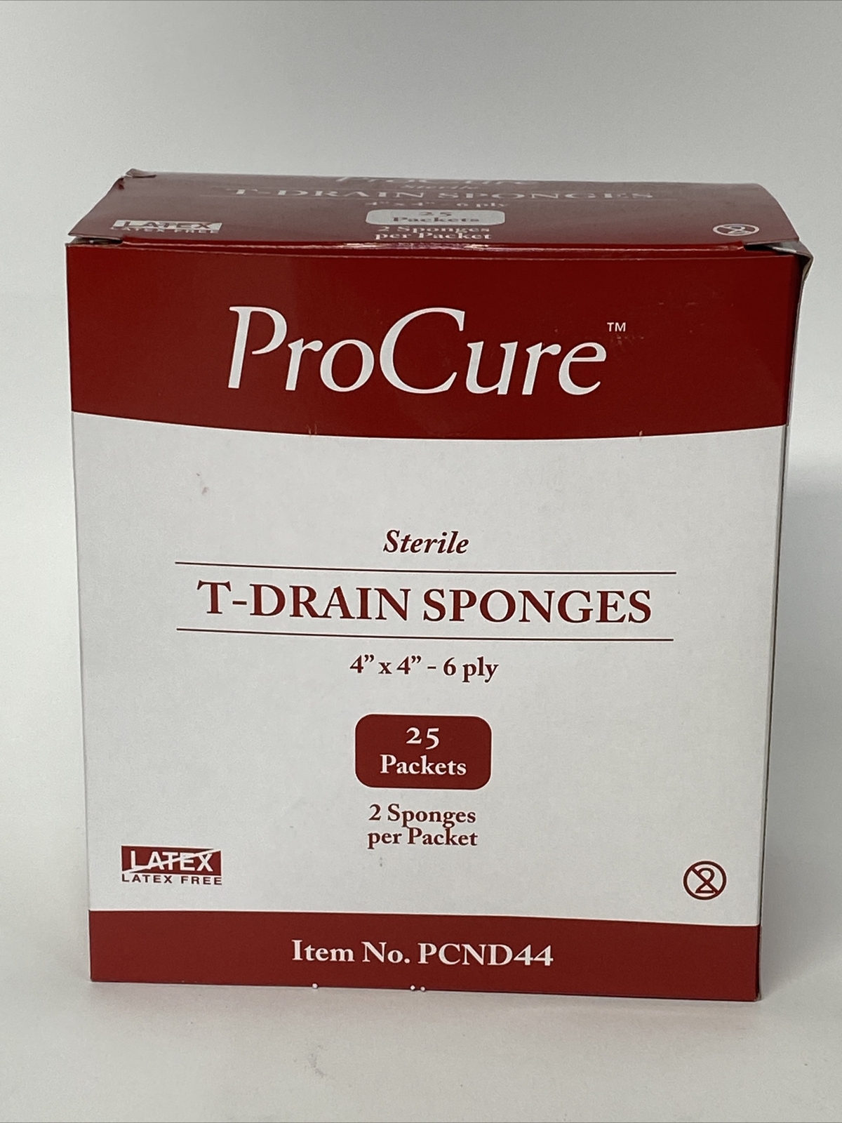 Procure Latex Sterile T-Drain Sponges 4"x4" 6 Ply # PCND44 25 Packets 2 ...