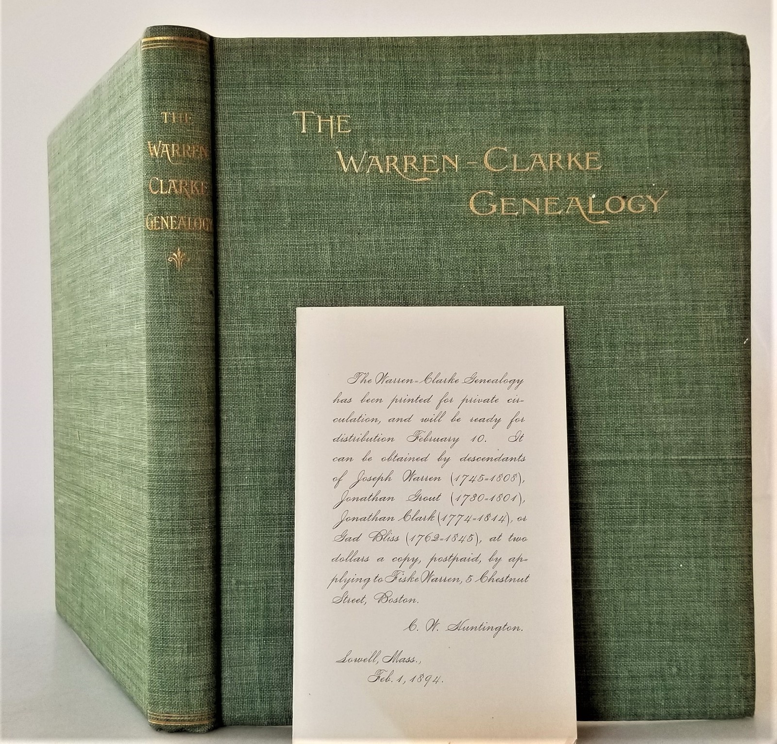 1894 antique Samuel Dennis WARREN Susan Cornelia CLARKE GENEALOGY ...