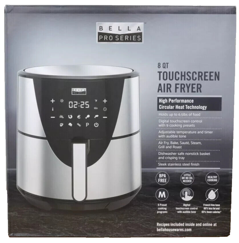 AIR FRYER BELLA PRO SERIES 8-QT STAINLESS STEEL Digital Touch Screen ...
