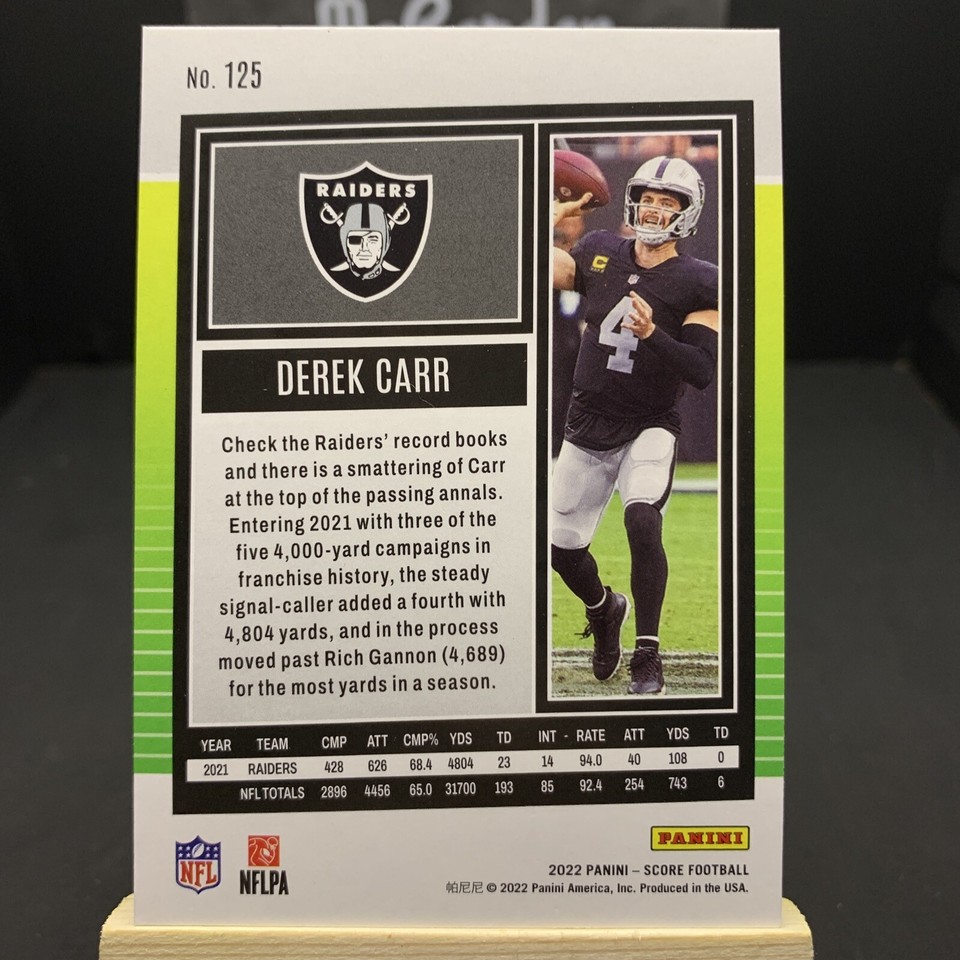 2022 Score Football Base #125 Derek Carr - Las Vegas Raiders | eBay