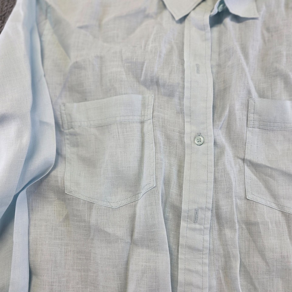 Gap Button Up Shirt Womens Size Medium Blue 100% Linen Collared Long ...