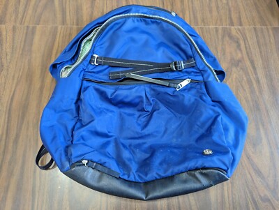 Lululemon Blue SAVOUR SAVASANA Black Leather Trim Padded Multifunction ...