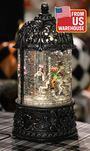 Halloween Skeleton Carousel Water Lantern – Animated Glitter Globe, 9 ...