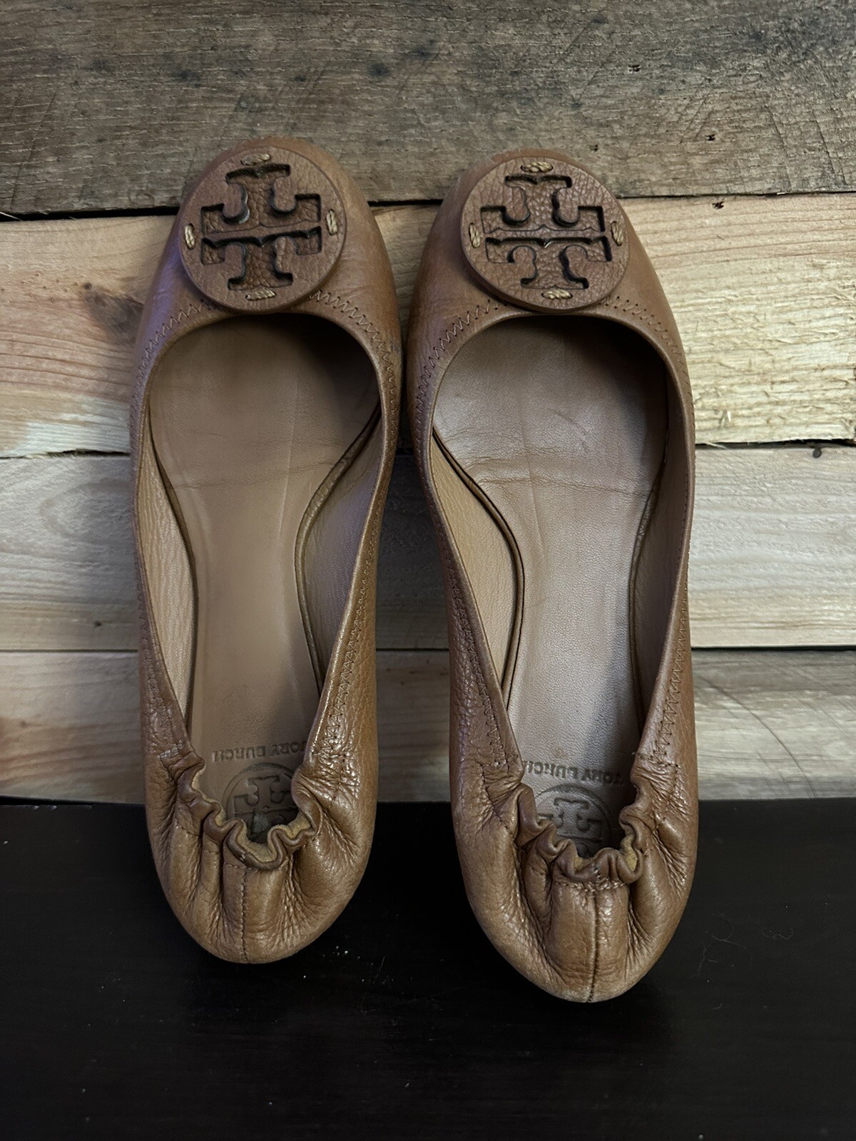 Tory Burch Tan Leather Ballet Slides Slip Ons Women’s… - Gem